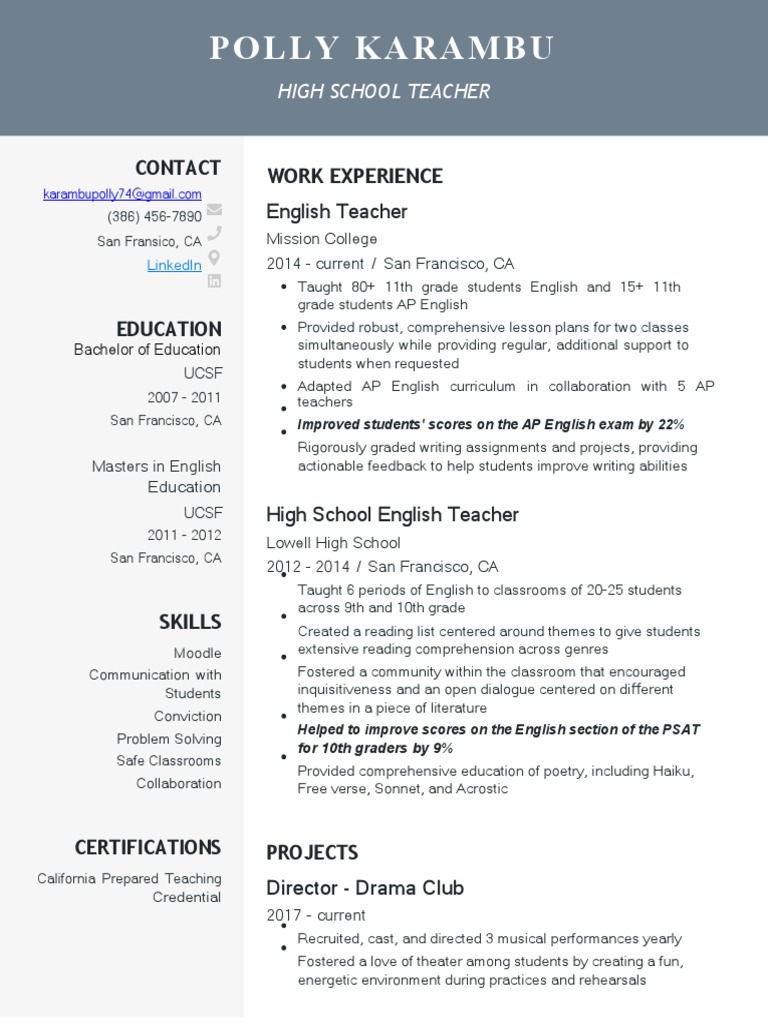 Experienced High School English Teacher | PDF