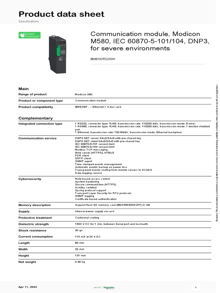 Modicon M580 - BMENOR2200H | PDF | Computing | Computer Networking