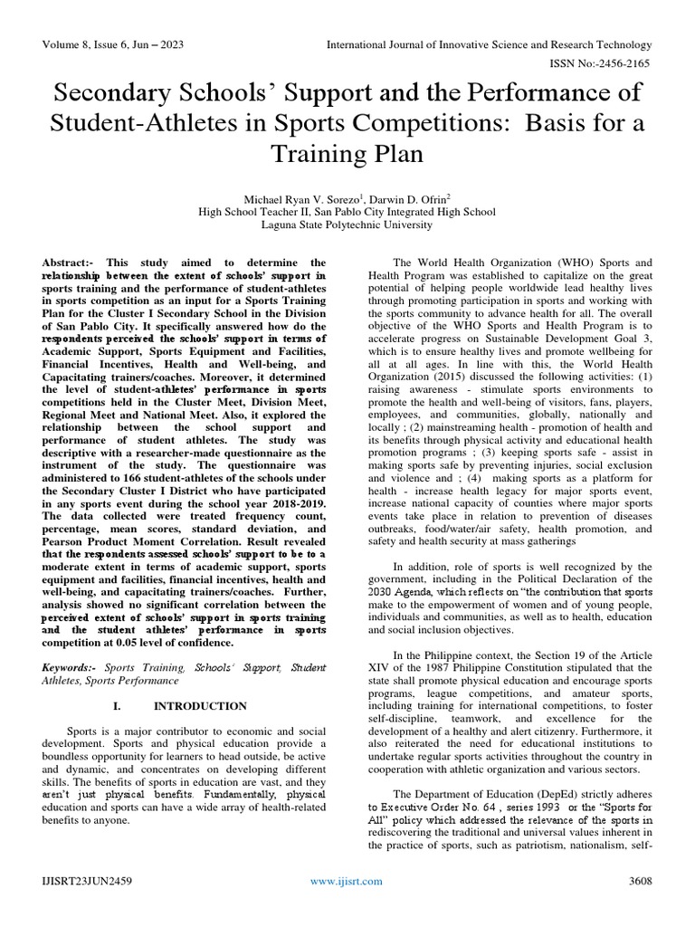 Secondary Schools' Support and The Performance of Student-Athletes in ...