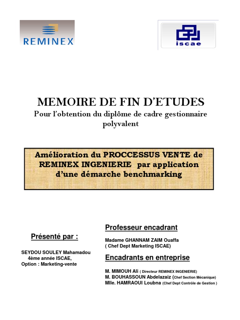 Amélioration Du Processus Vente de REMINEX INGENIERIE Par Application D ...