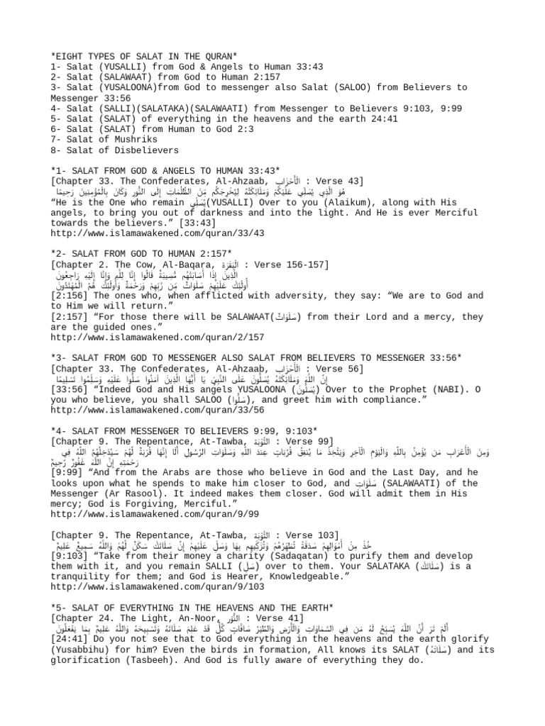 Eight Types of Salat in The Quran | PDF