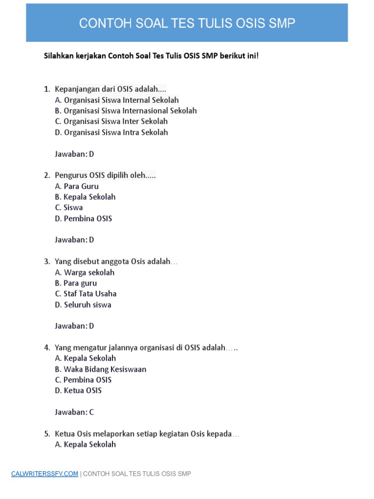 Contoh Soal Tes Tulis OSIS SMP | PDF
