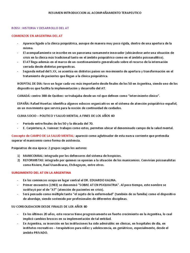 Resumen Introduccion Al Acompañamiento Terapeutico | PDF