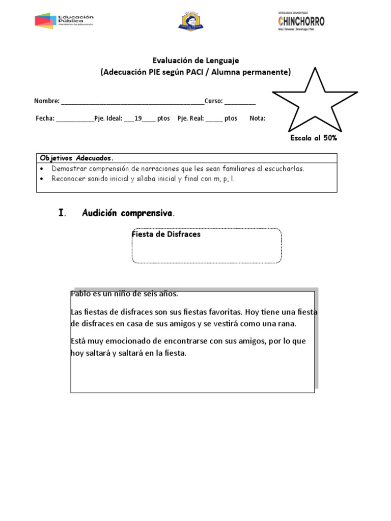 5a Evaluacion de Lenguaje Alumna Permanente Pie Lucy Rueda 5°c Junio ...