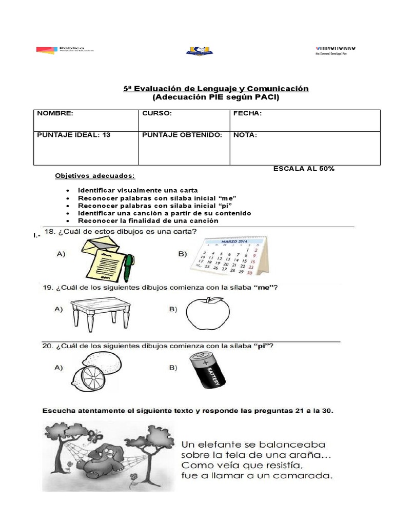 5a PRUEBA DE LENGUAJE LUCY RUEDA 5°C ALUMNA PERMANENTE PIE 2023 | PDF