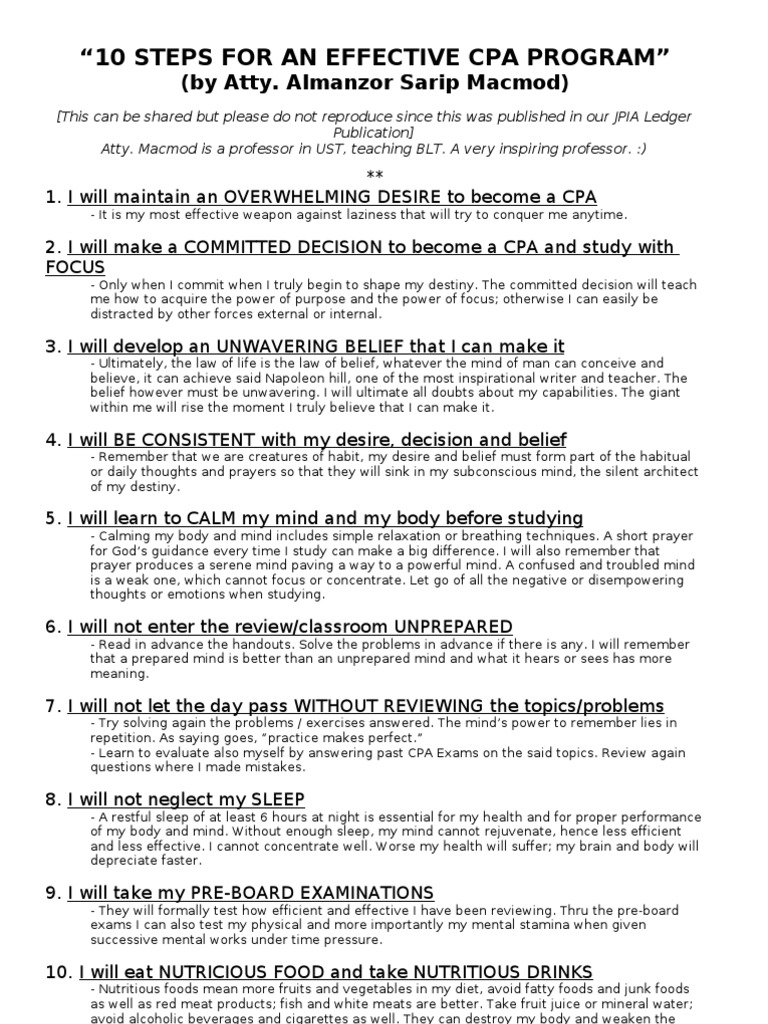 10 Steps to Ace Your CPA Exam | PDF | Mind | Sleep