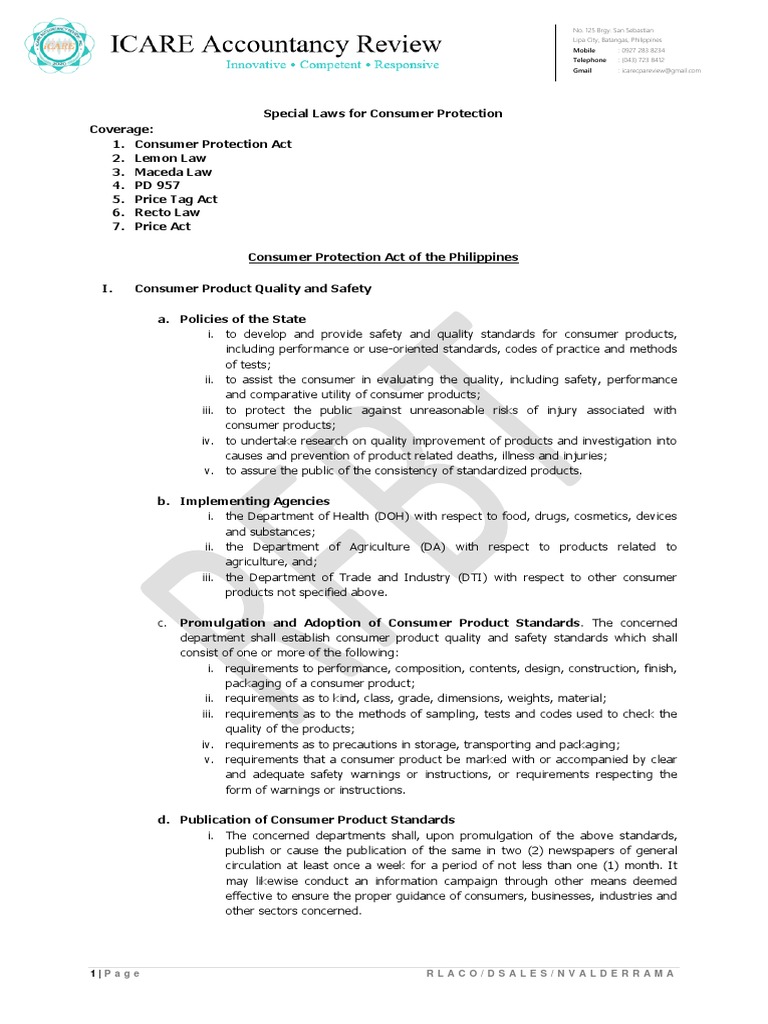 RFBT 06 03c Special Laws For Consumer Protection | PDF