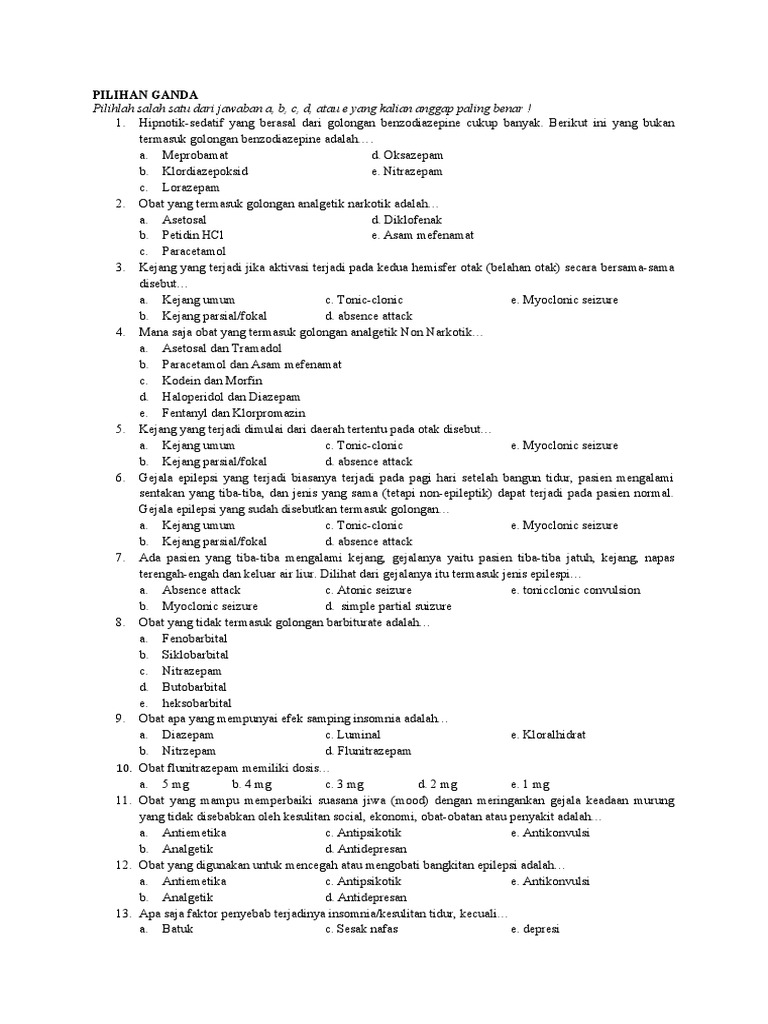 Soal Pas Xi Farmasi Farmakologi Semester Genap | PDF
