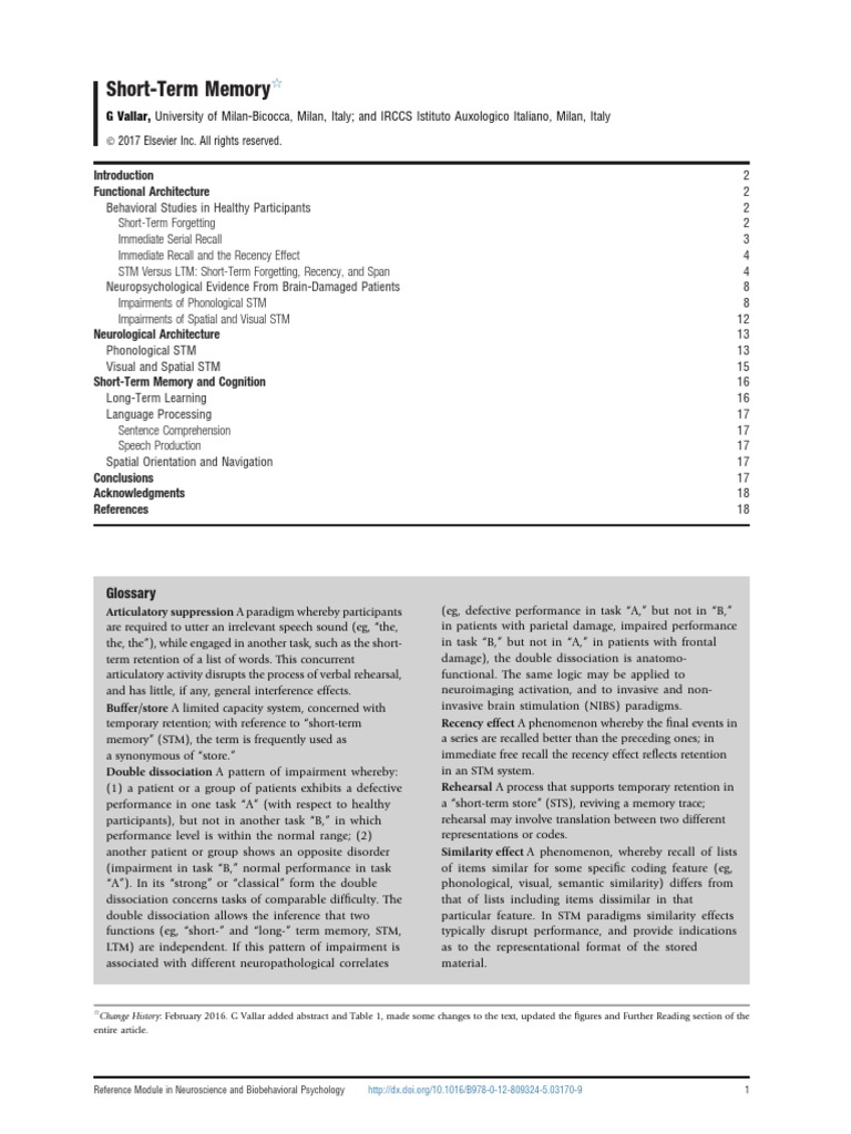 Short Term Memory | PDF | Memory | Recall (Memory)