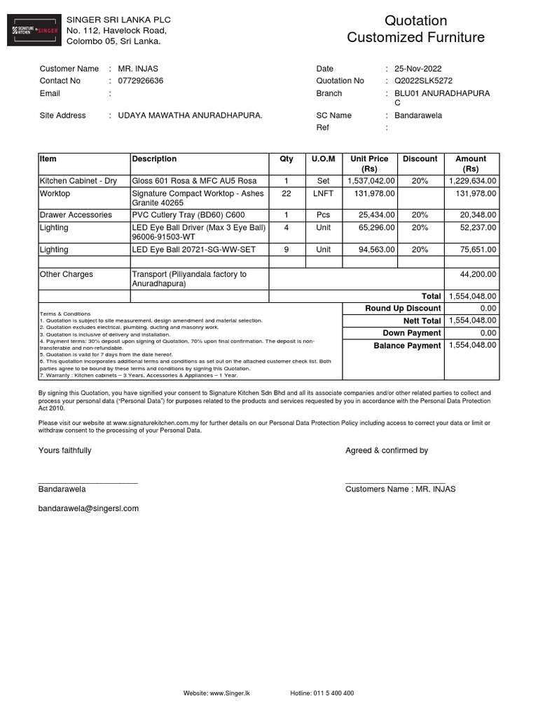 Quotation For Mr. Injas | PDF