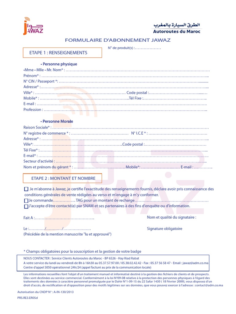 Formulaire Jawaz | PDF