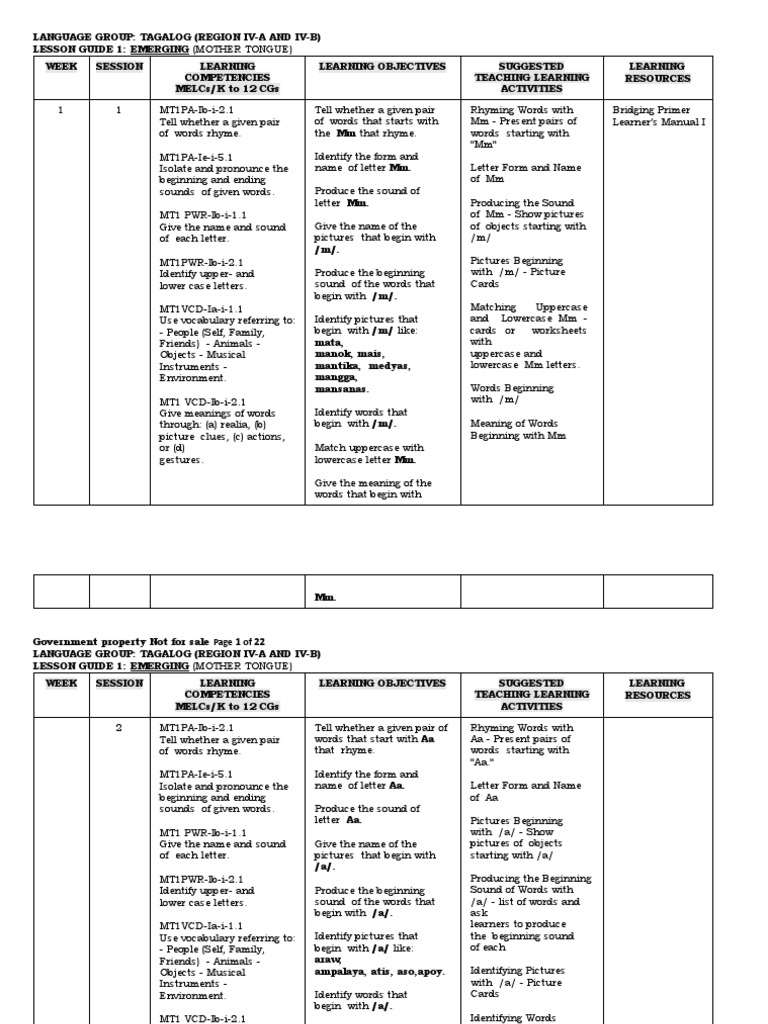 TAGALOG LessonGuide1 Emerging | PDF | Syllable | Letter Case