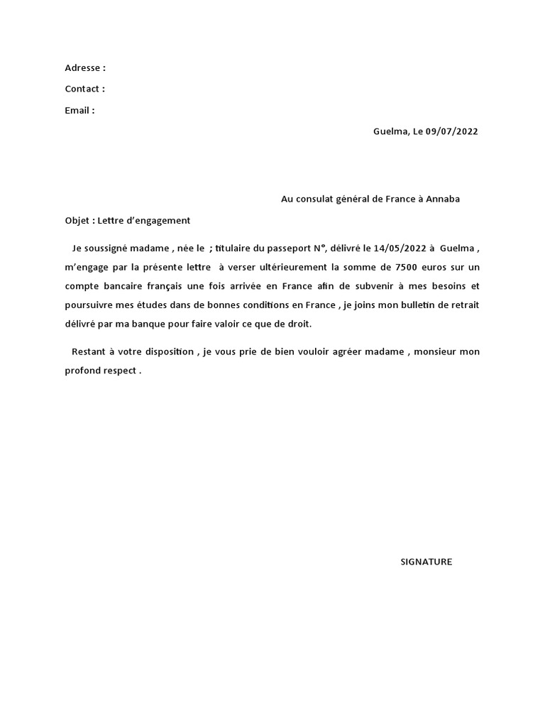 Lettre D'engagement 7500 | PDF