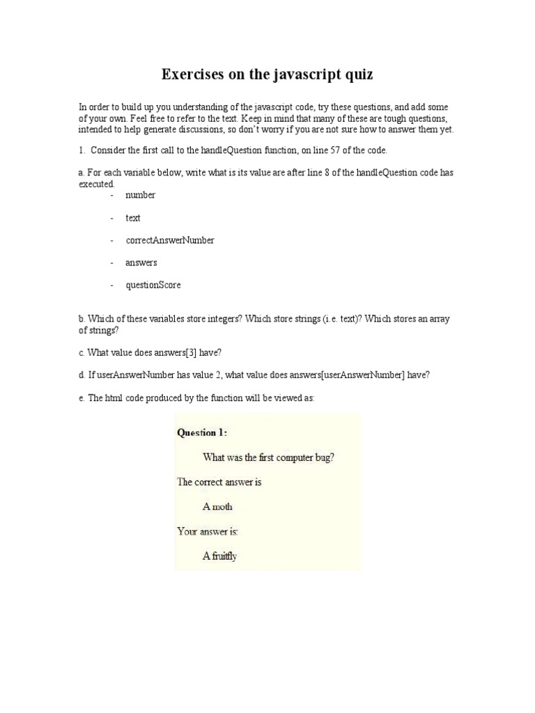 Quiz Exercises | PDF | Variable (Computer Science) | Java Script