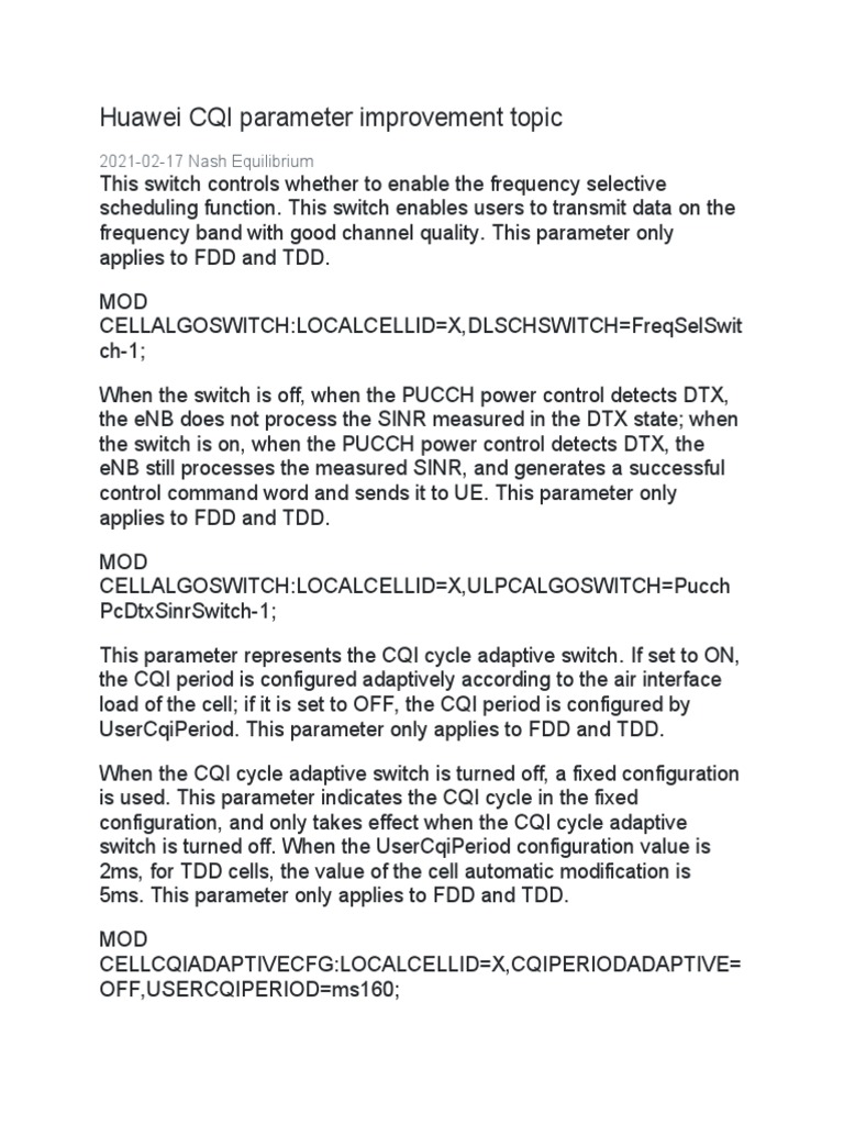 CQI Parameter Optimization in Telecom | PDF | Duplex ...