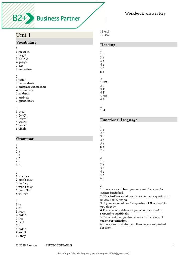 workbook answer key b2+ | PDF