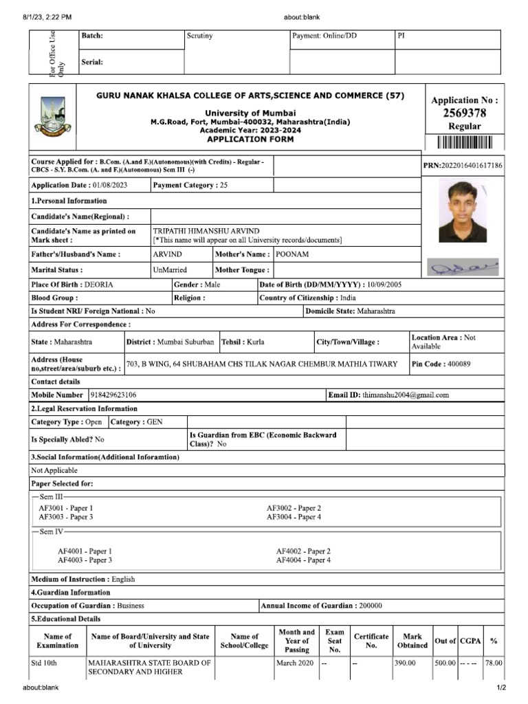 Sy Application Form | PDF