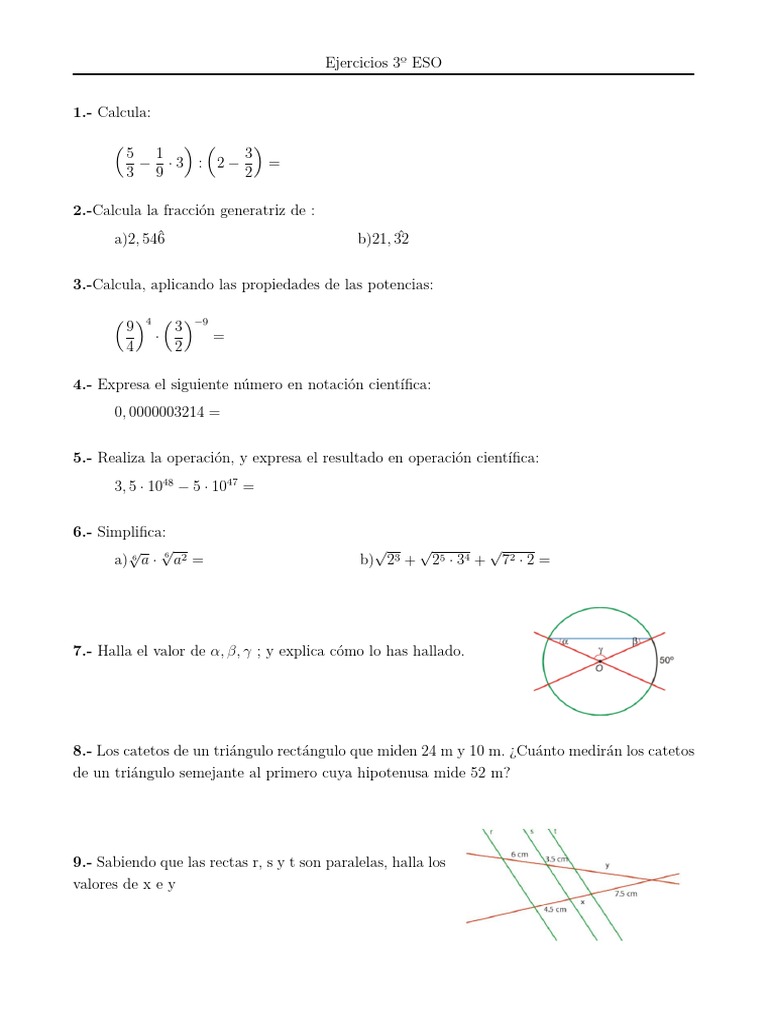 Ejercicios 3 ESO | PDF | Matemáticas | Matemática Elemental