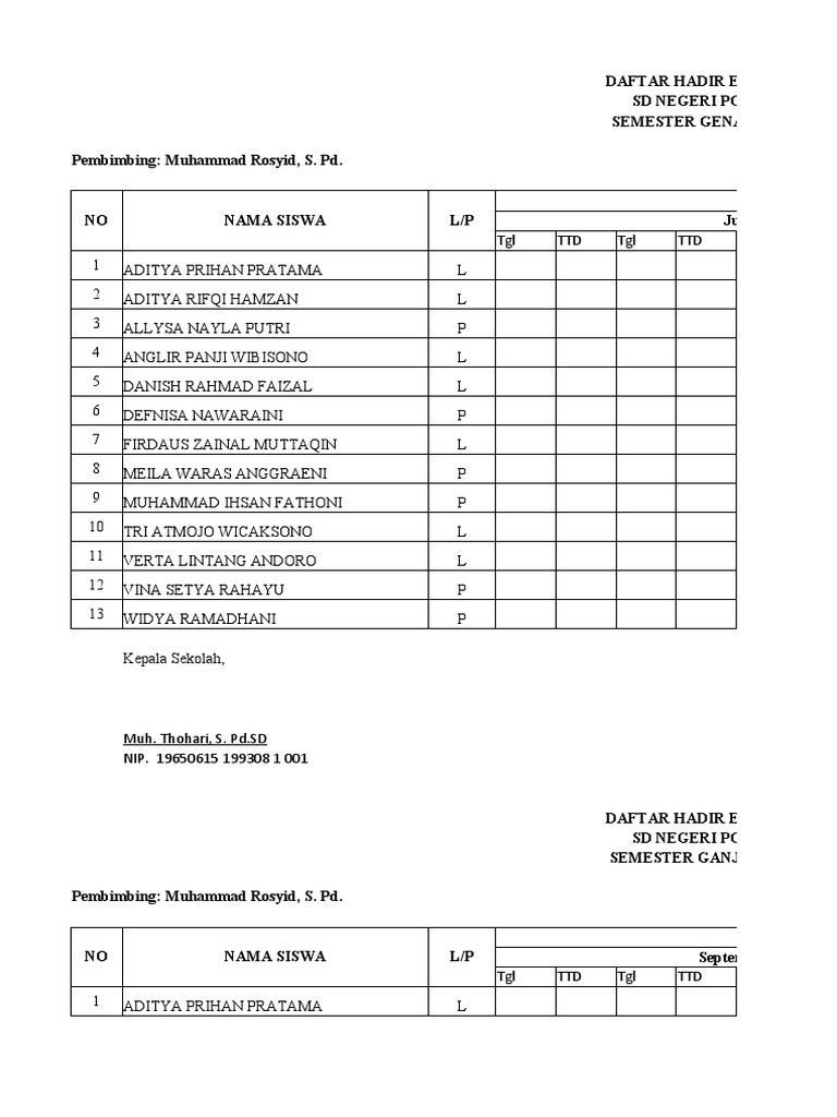 Absensi Ekstra | PDF