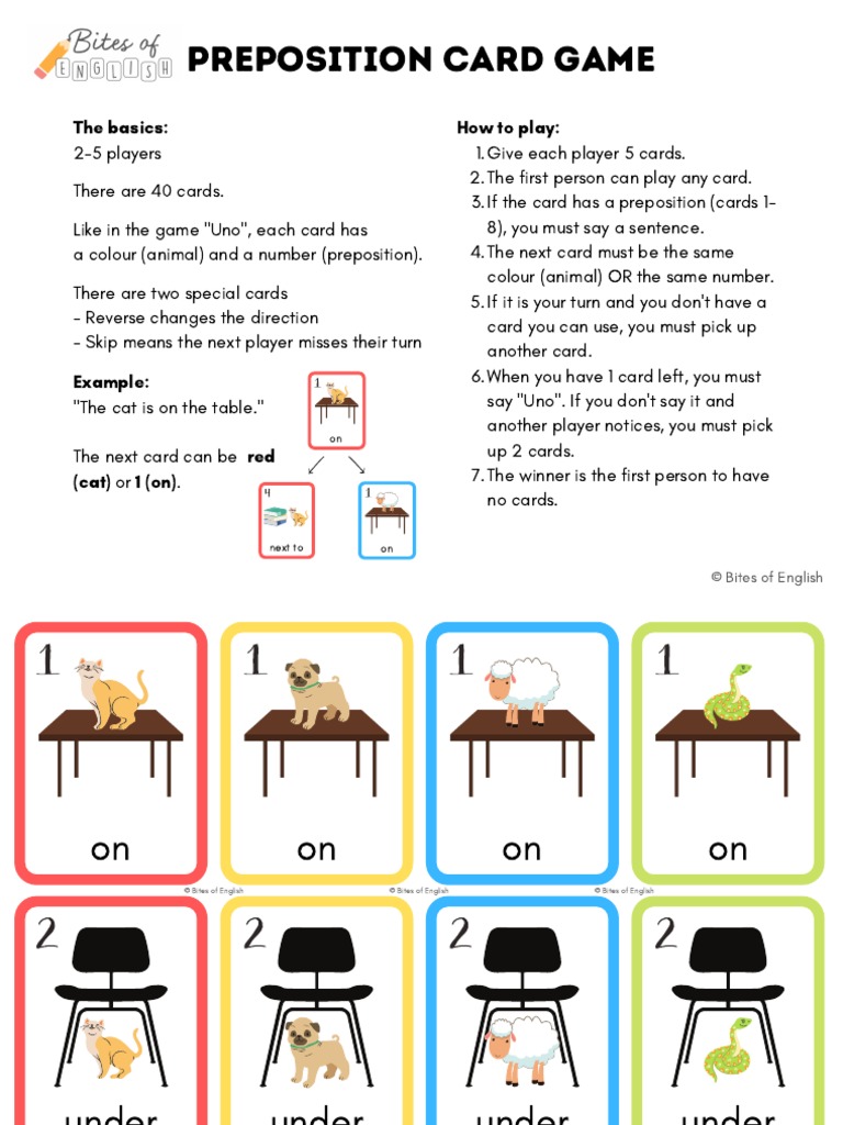 Preposition Card-Game | PDF
