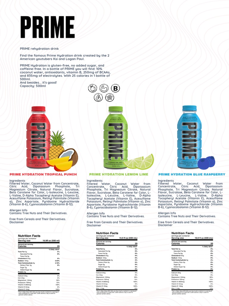 Prime Hydration Drink Ingredients List | PDF | Cooking, Food & Wine