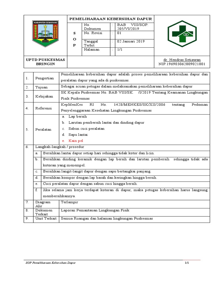SOP Bersih Dapur | PDF