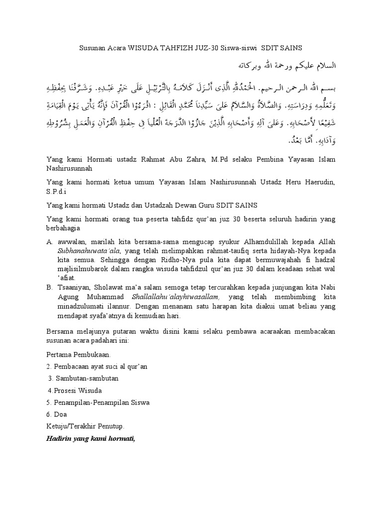 Teks MC Wisuda Tahfizh (3) | PDF