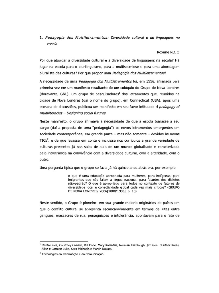 Artigo Sobre Os Multiletramentos de Roxane Rojo | PDF