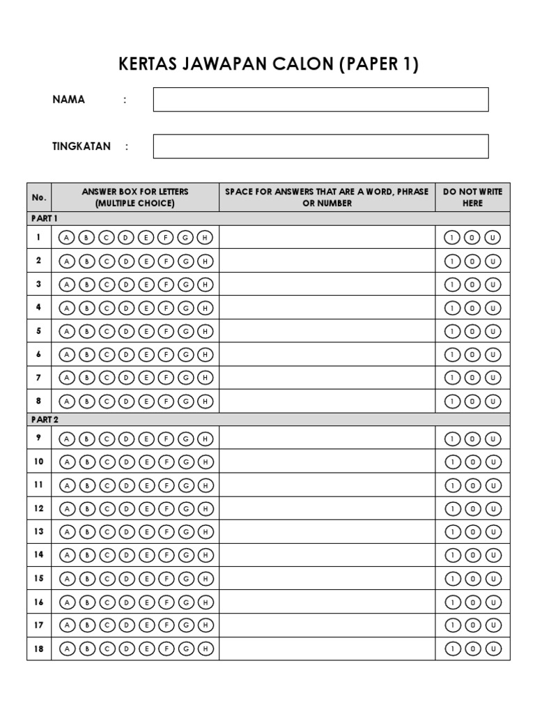 SPM TEMPLATE AnswerSheet | PDF | Standardized Tests