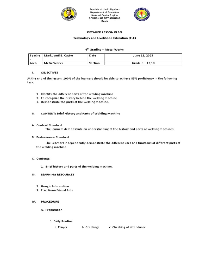 Detailed Lesson Plan 1 1 | PDF | Construction | Welding