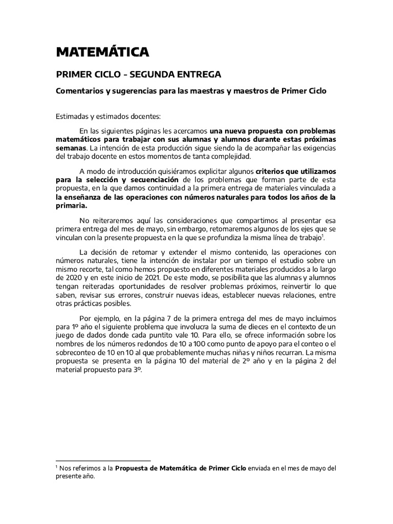 Matemática de 1ro A 6to Año - Segunda Entrega | PDF