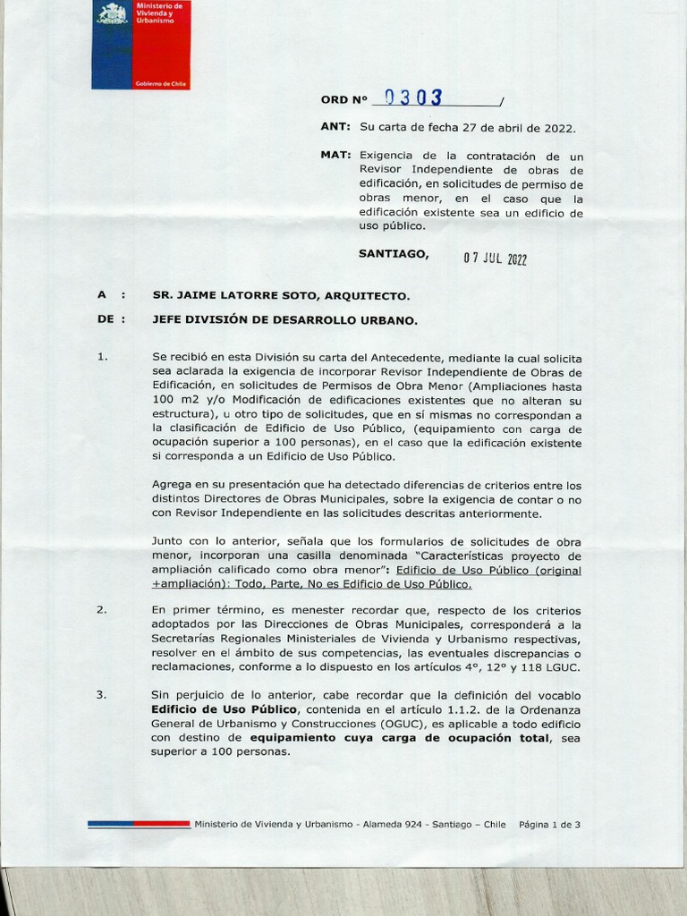 Pronunciamiento DDU - Obras Menores y Revisor Independiente - (27.06. ...