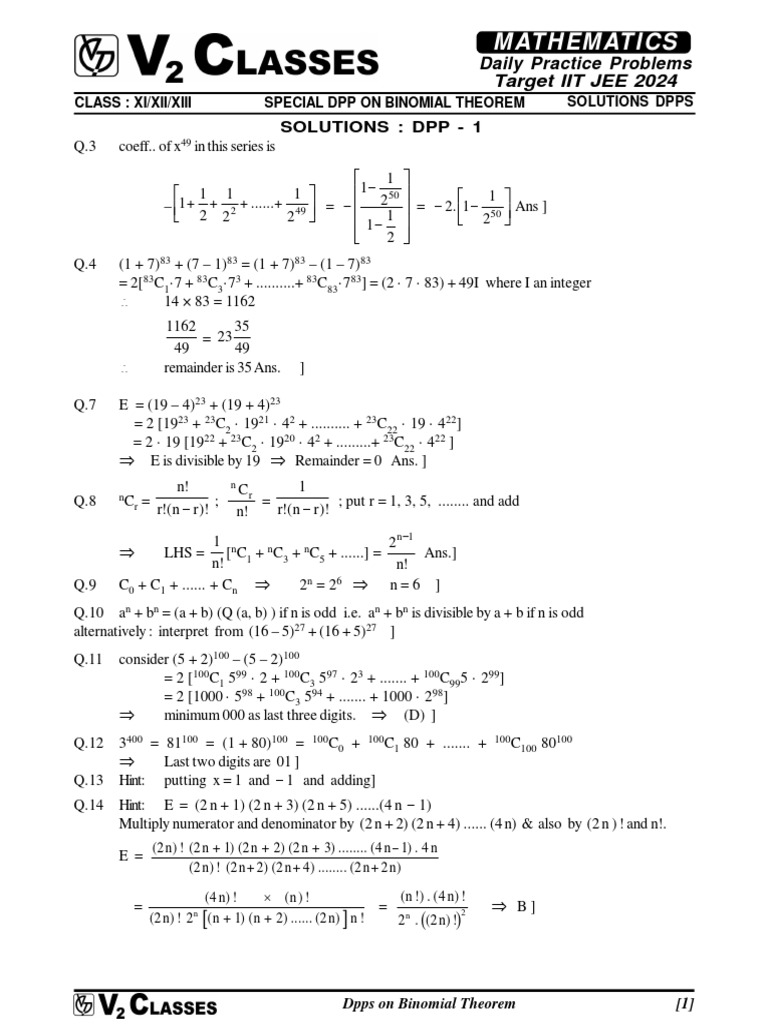Sol DPP 1 To 6 Binomial | PDF