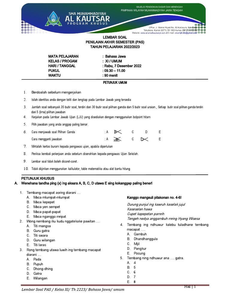 Soal Pas B. Jawa Kelas Xi | PDF