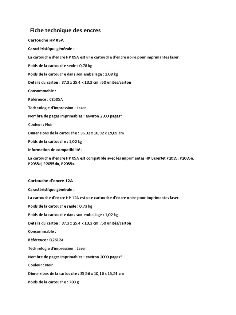 fiche technique des encres | PDF