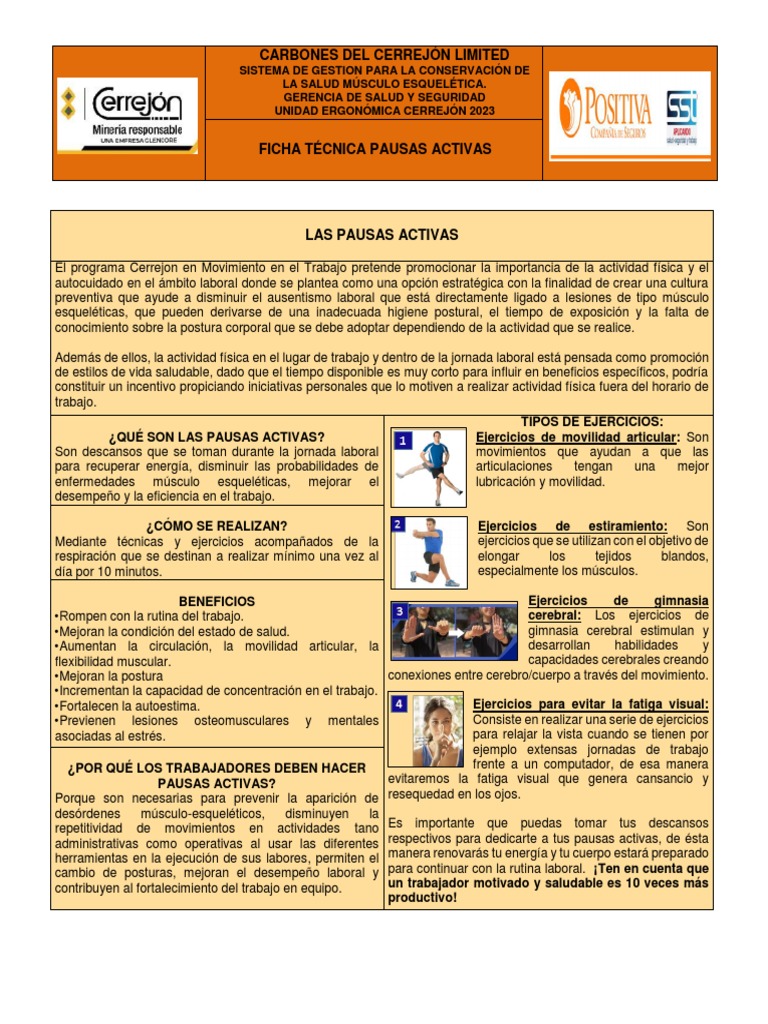 Ficha Ejercicio Pausas Activas | PDF