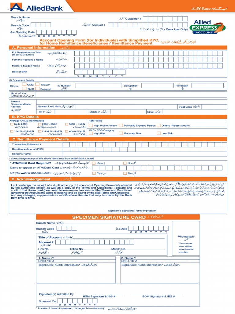 Account Opening Form Allied Express Account | PDF