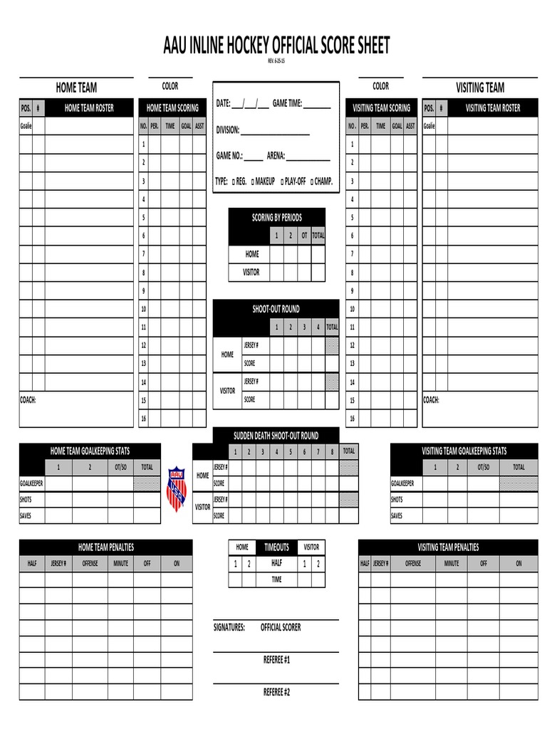 Main - Aau Inline Hockey Official Score Sheet | PDF