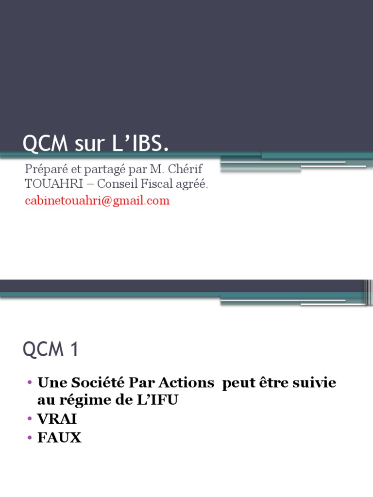 QCM Ibs | PDF | Dépréciation | Comptabilité