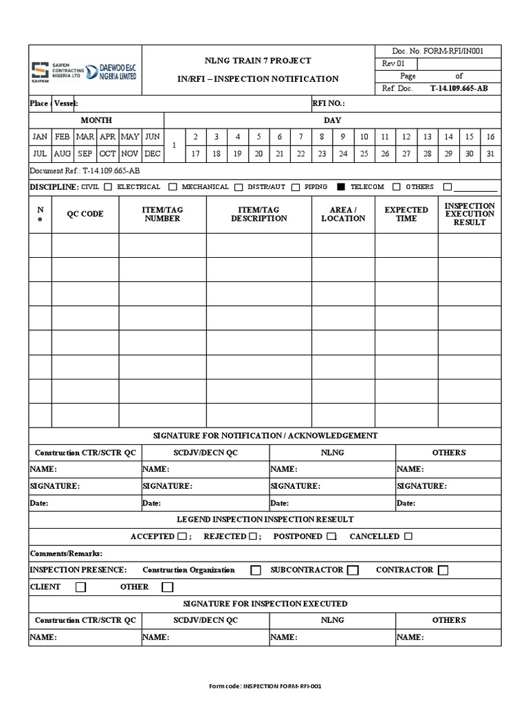 RFI Form - Piping Material Receiving | PDF | Technology & Engineering