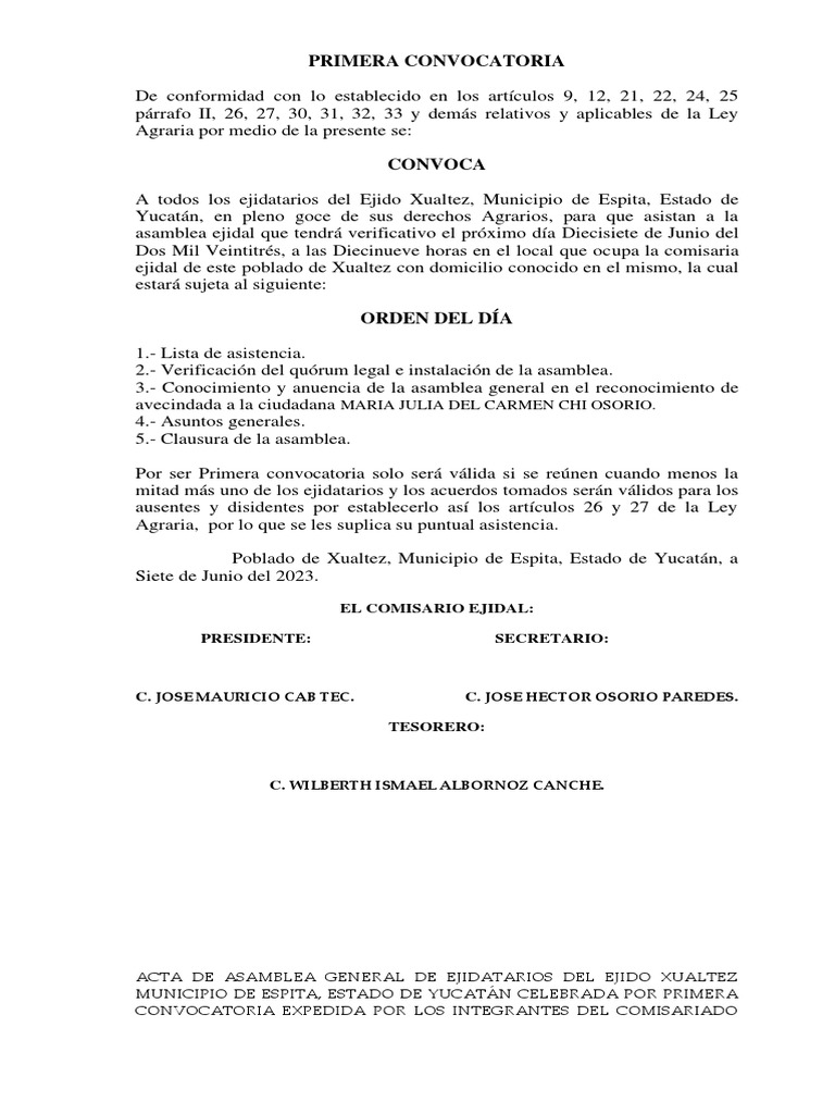 Reconocimiento De Avecindados En Asamblea Ejidal Pdf Derecho 0936