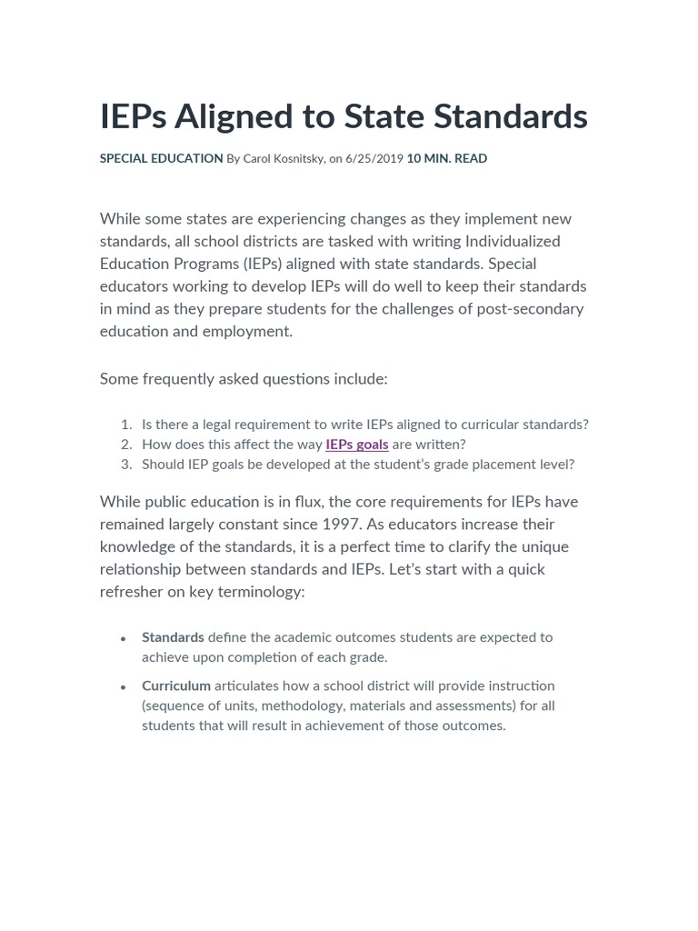 IEPs Aligned To State Standards | PDF
