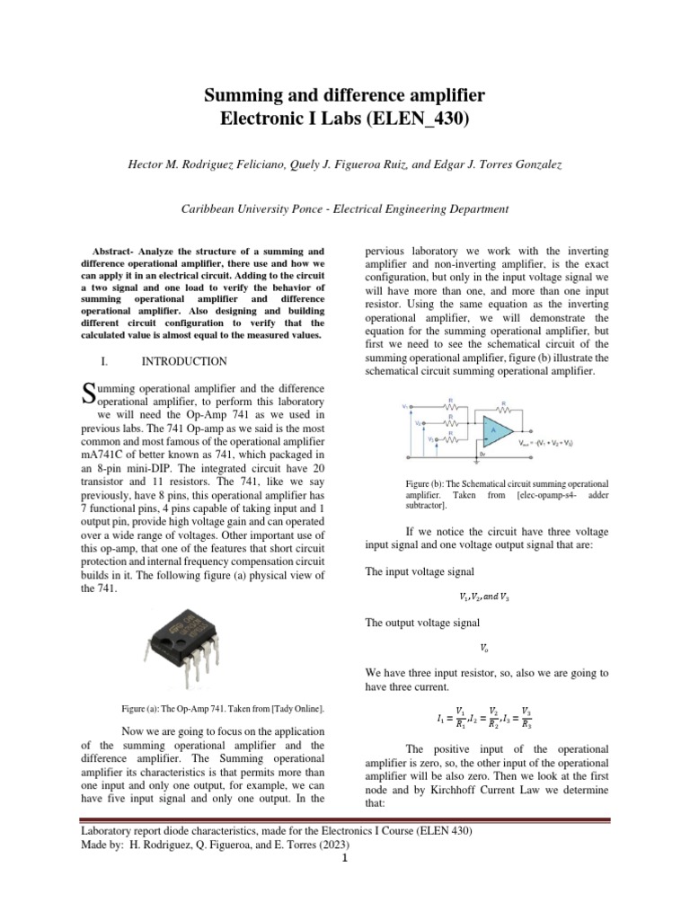 Summing and Difference Amplifier | PDF
