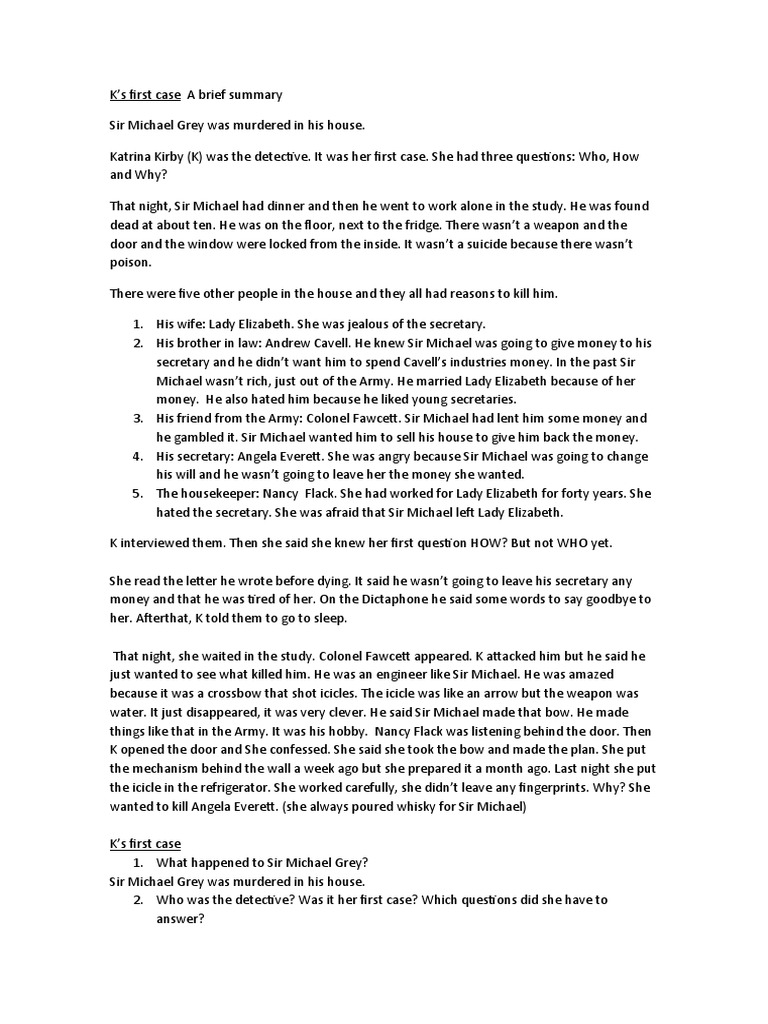 K's First Case Mini Resumen | PDF