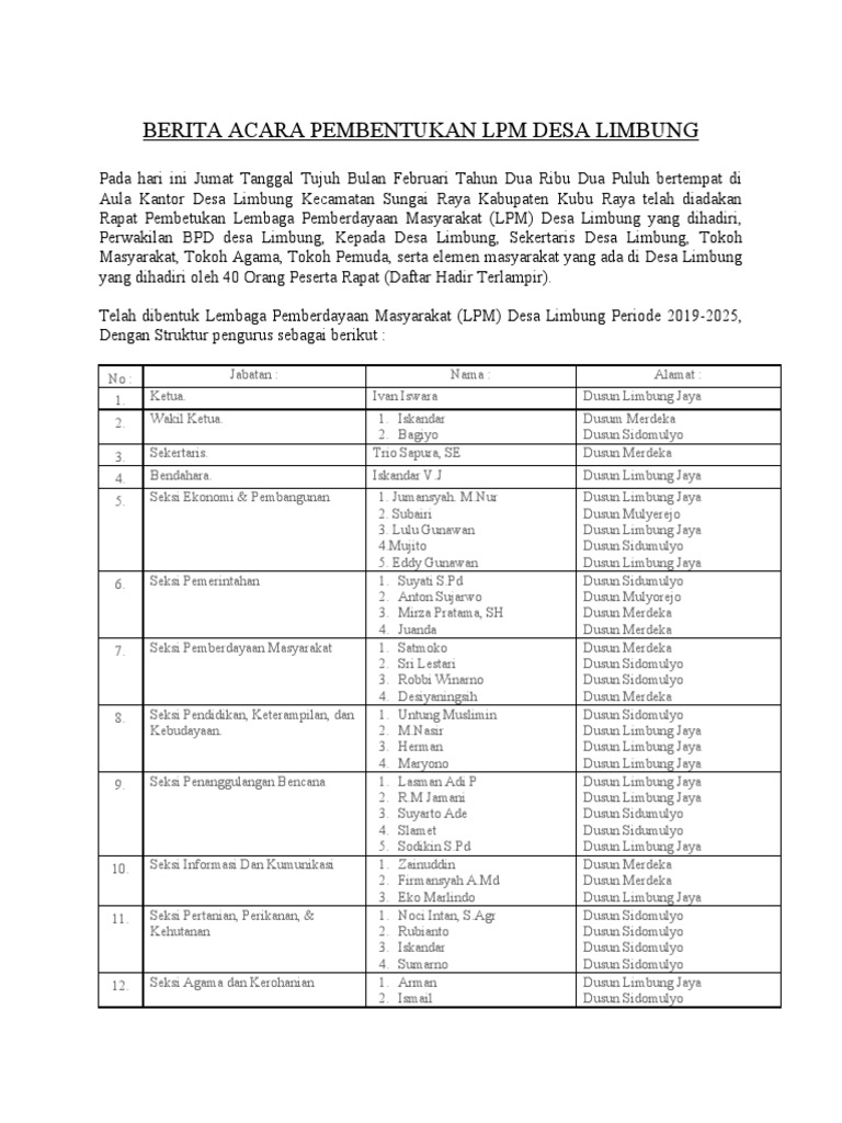 Berita Acara Pembentukan LPM | PDF