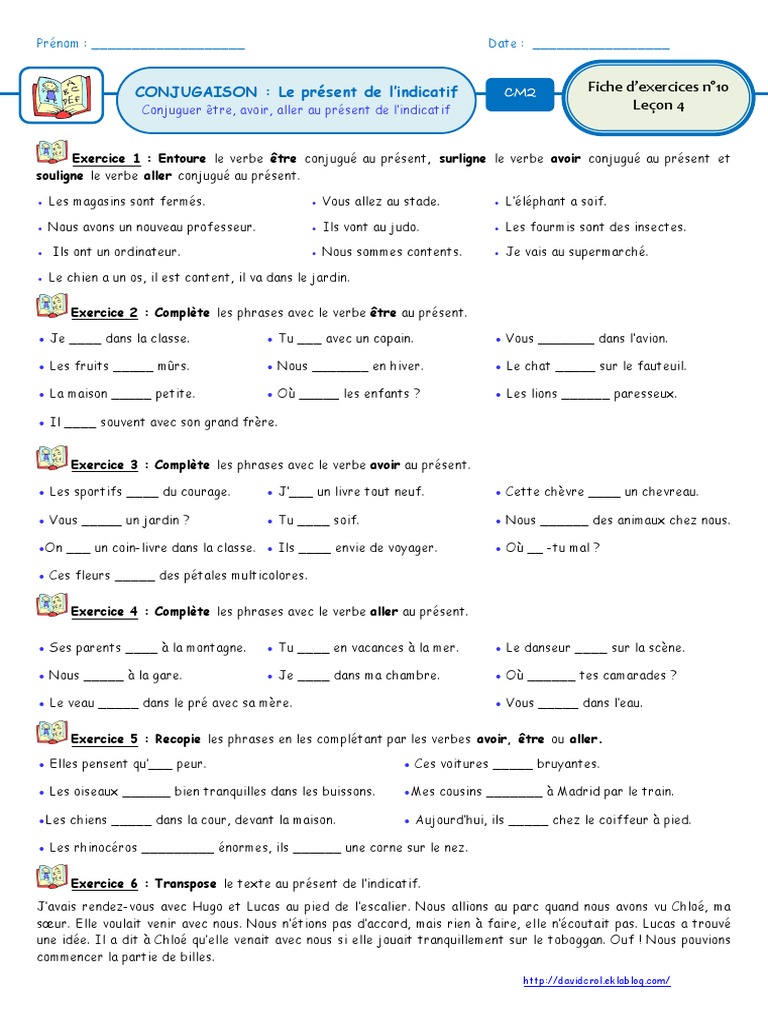 Fiche 10 Conjuguer Etre Avoir Aller Au Present de L Indicatif | PDF