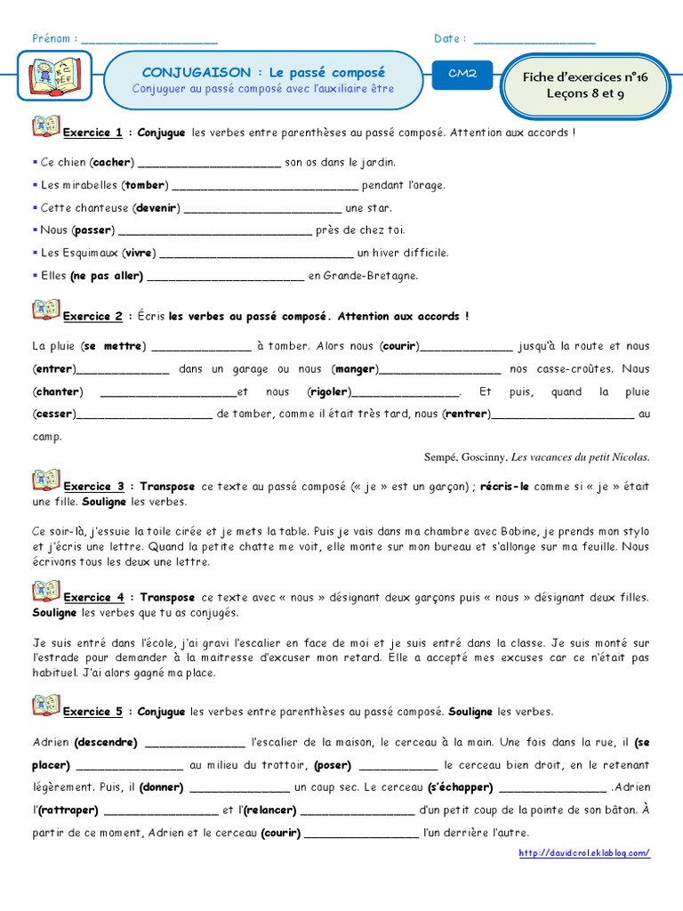 Fiche 16 Conjuguer Au Passe Compose Avec L Auxiliaire Etre | PDF