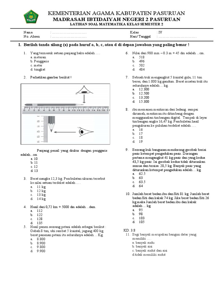 LAtihan Soal MTK KElas 4 | PDF