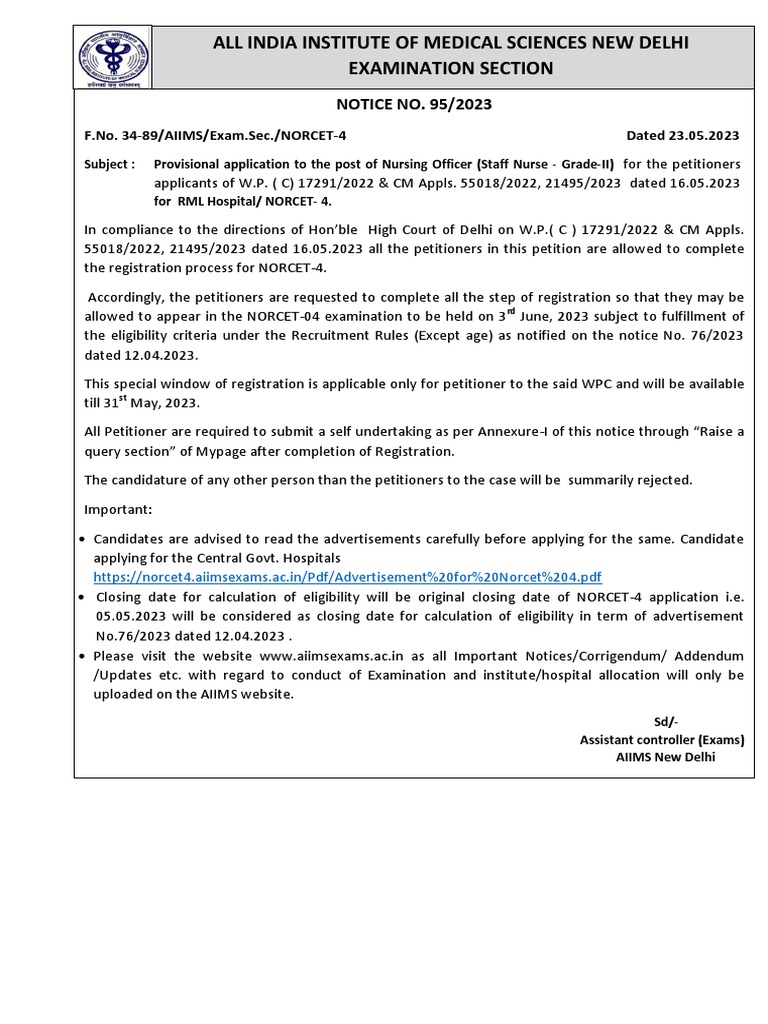 3 - 952023 - Court Case-Notice For NORCET-4 | PDF