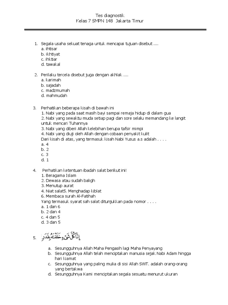 Tes Diagnostik Kelas 7 SMPN 148 Jakarta Timu | PDF